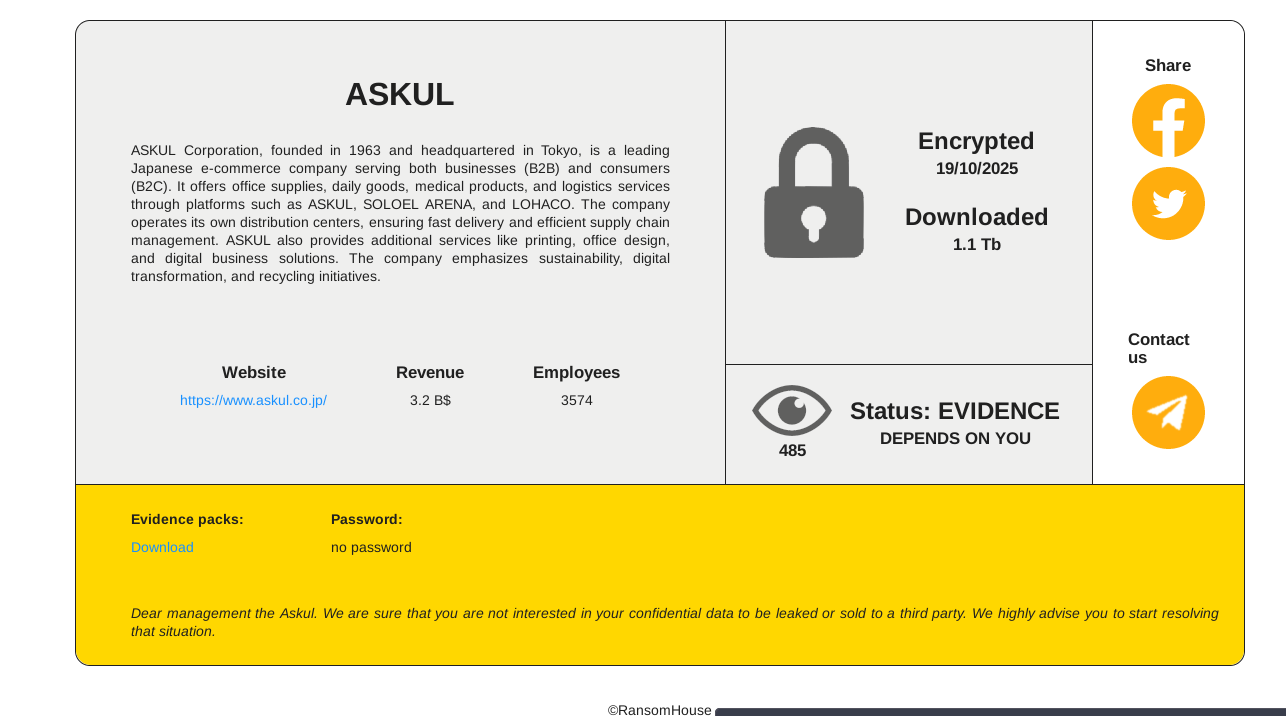 アスクルへのサイバー攻撃でランサムウェア グループ Ransomhouse(ランサムハウス)が犯行声明|セキュリティニュースのセキュリティ対策Lab