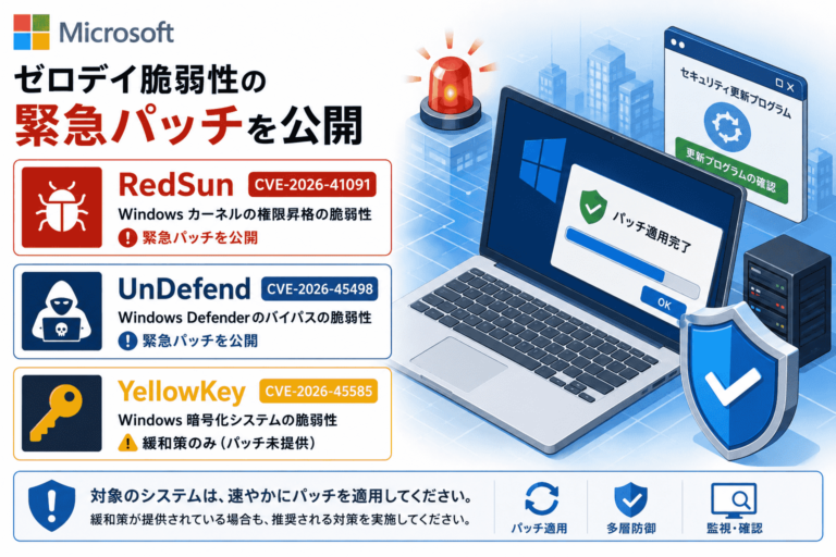 Microsoft、ゼロデイ 脆弱性のRedSun(CVE-2026-41091)とUnDefend(CVE-2026-45498)の緊急 ...