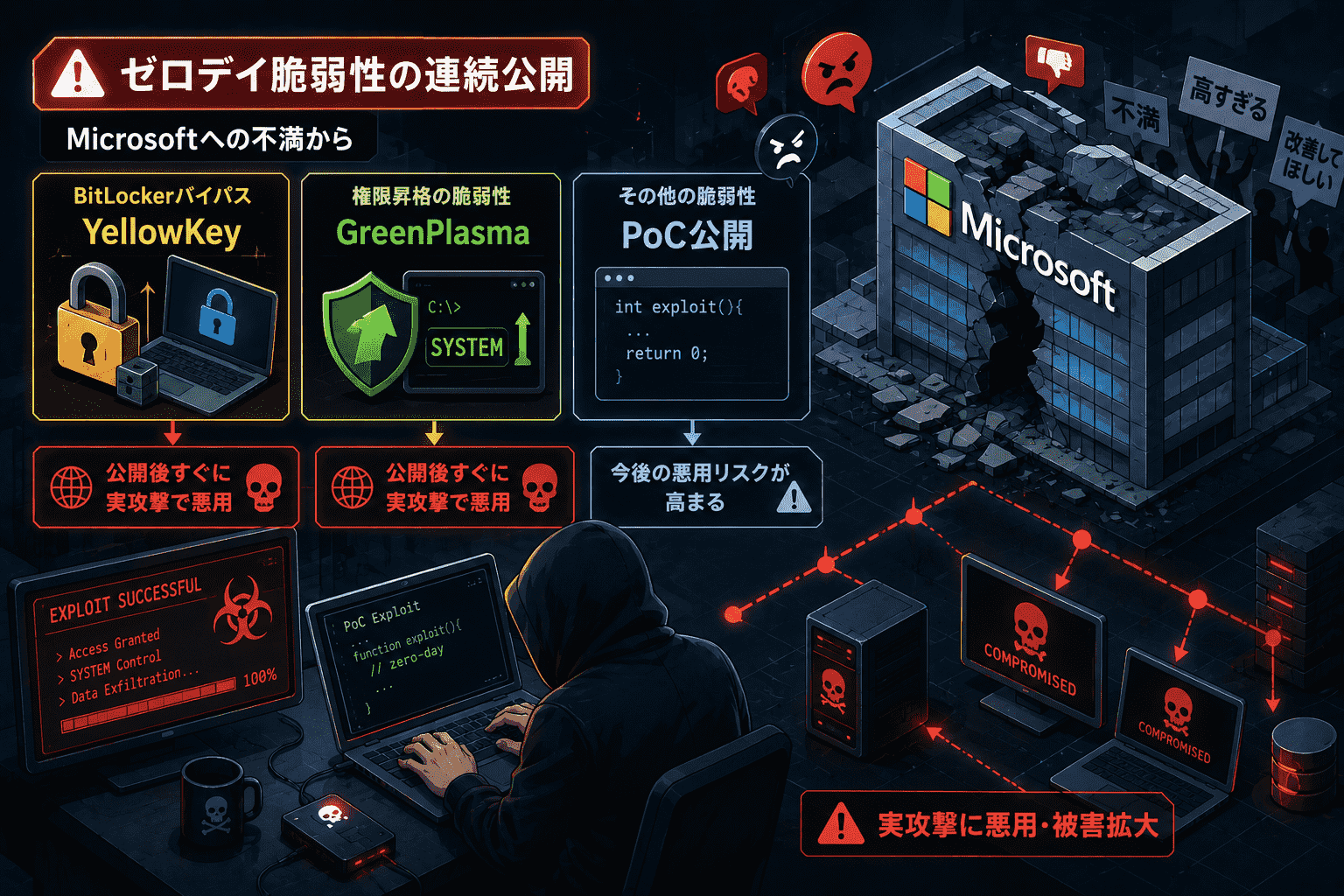 Microsoftへの不満からゼロデイ 脆弱性を連続公開-BitLockerバイパス「YellowKey」と権限昇格「GreenPlasma ...