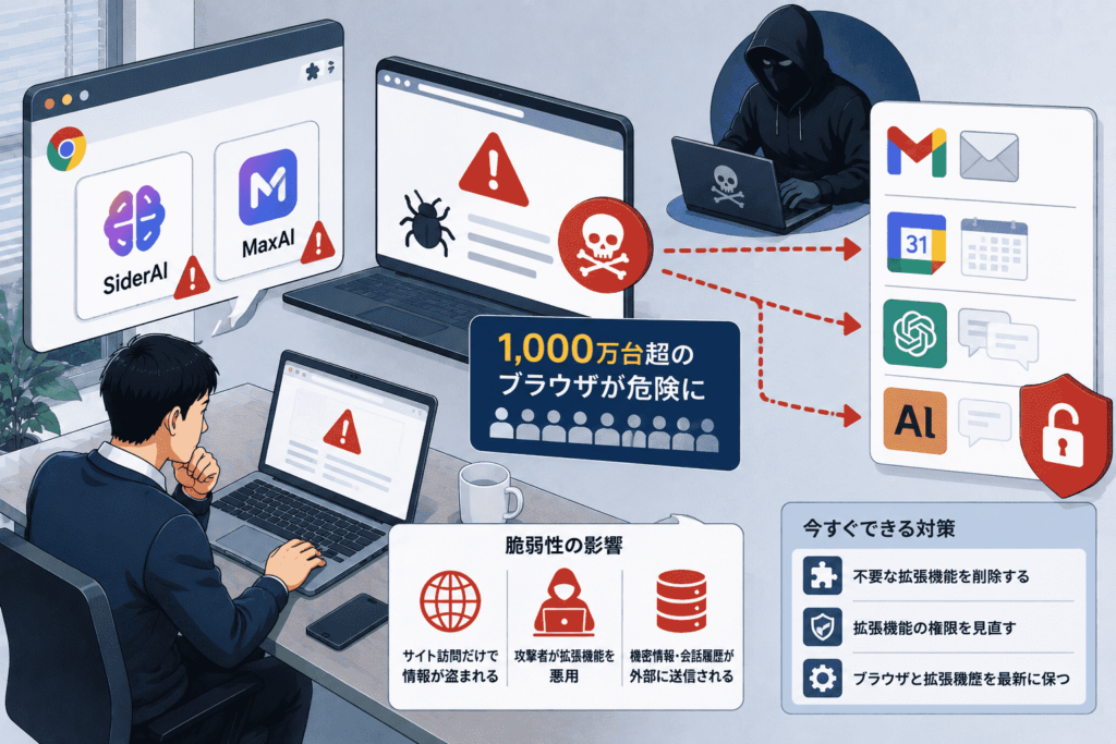 ChromeのAI 拡張機能 SiderAI・MaxAIに重大な脆弱性-1,000万台超のブラウザでGmail・カレンダー・Claude ...