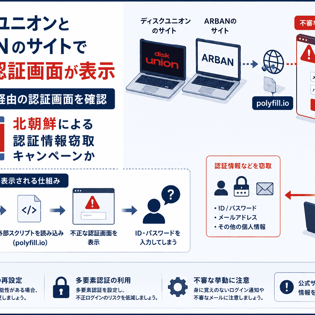 polyfill.ioによる不審認証画面表示、無印良品・ほぼ日・Samsung Smart TVほか多数が告知-北朝鮮のサプライチェーン型 ...