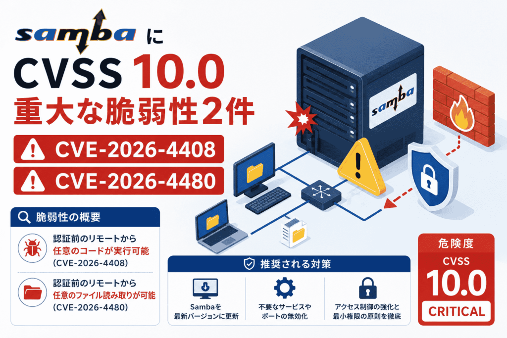 Sambaに2件の致命的な脆弱性-CVE-2026-4408とCVE-2026-4480|セキュリティニュースのセキュリティ対策Lab